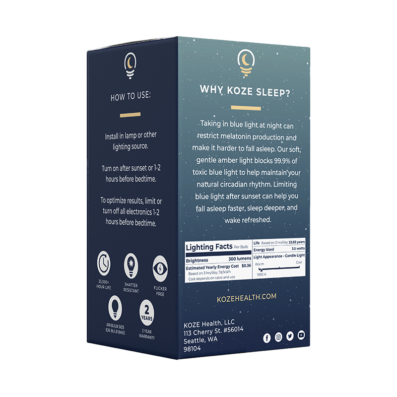 KOZE Sleep Bulb - Amber Blue Light Blocking Sleep Light Bulb - Optimize ...